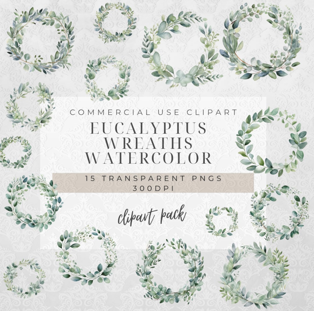 Watercolor Eucalyptus Wreath Clipart: Botanical Wedding Invitation ...