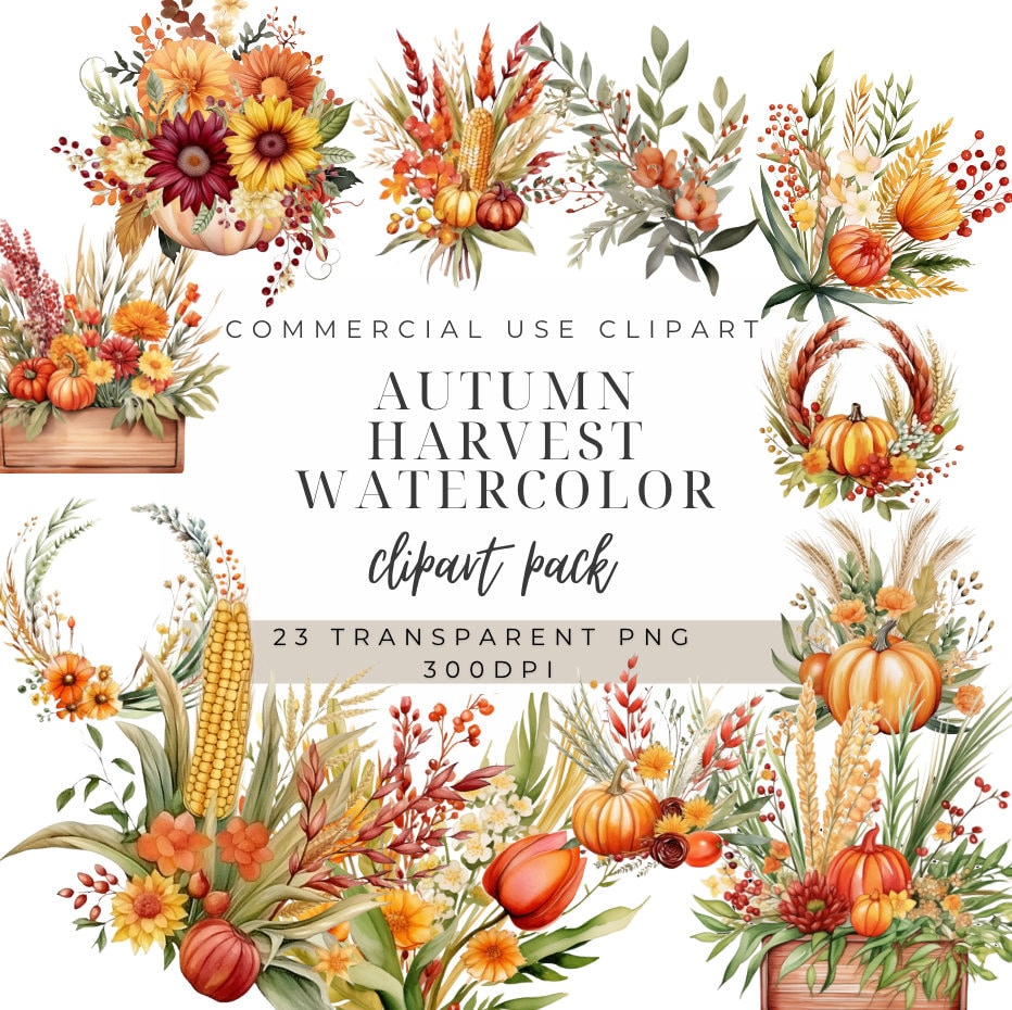 Fall Clipart | Pumpkin Clipart | Harvest Clipart | Pumpkin Floral Png ...