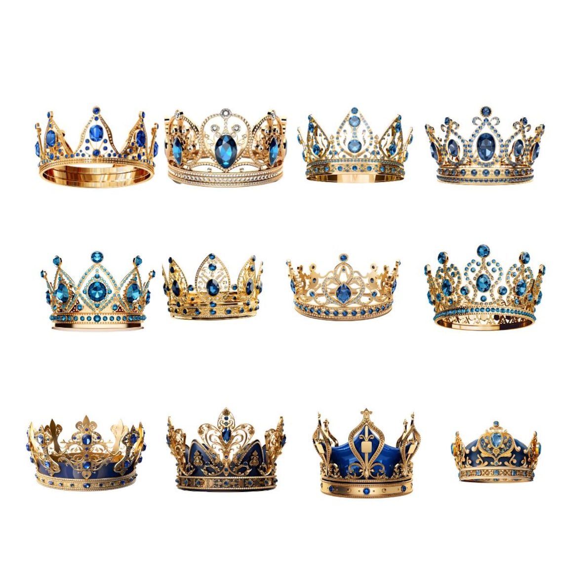 Blue and Gold Baby Prince Princess Crown - Royal Digital Clipart ...