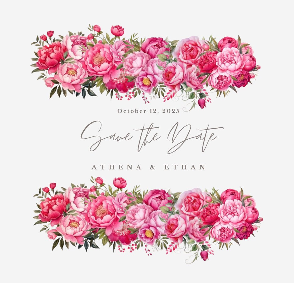 Hot Pink Floral Clipart Wedding Clipart Pink and White Digital Pink ...