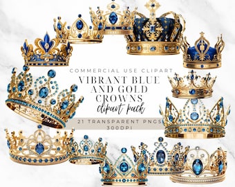 Gold and Blue Crown Clipart: Royal PNG Image (digital Download) - Etsy UK