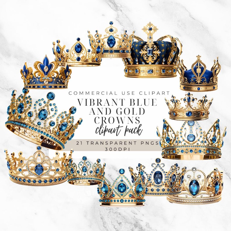 Blue and Gold Baby Prince Princess Crown - Royal Digital Clipart ...