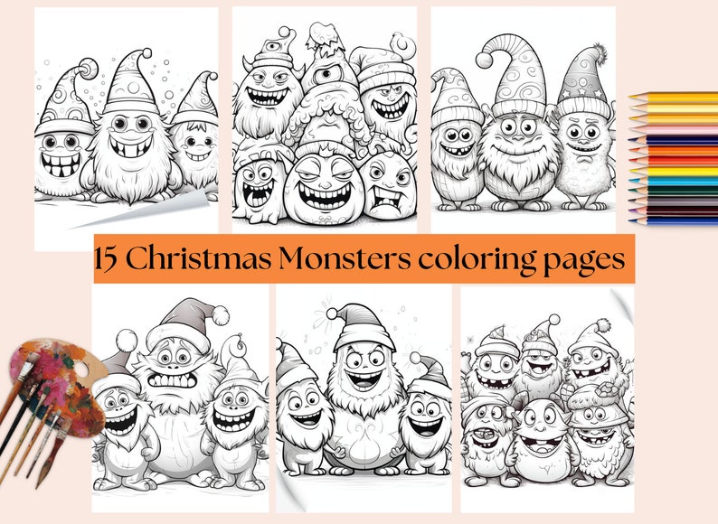 15 Christmas Monsters Coloring Pages: Fun Holiday Activity (digital ...
