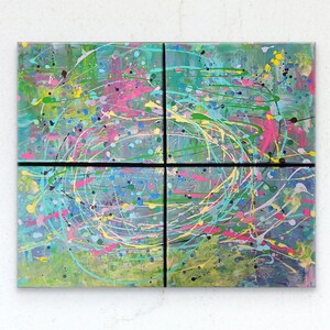 Original Hand-painted Abstract Art on 4 Panels | Vibrant Acrylic ...