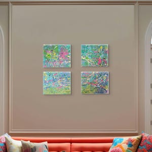 Original Hand-painted Abstract Art on 4 Panels | Vibrant Acrylic ...