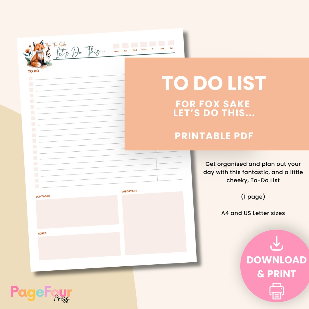 To Do List Printable Instant Download to Do List Cute Daily Planner Fox ...
