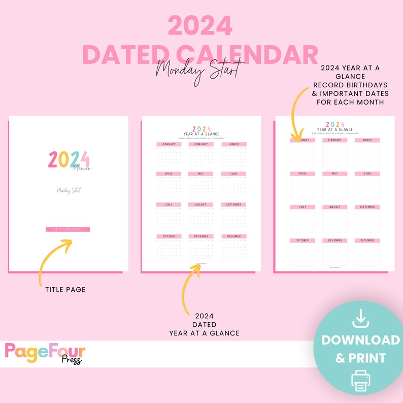 2024 Dated Calendar Printable 2024 Life Planner Printable Calendar ...