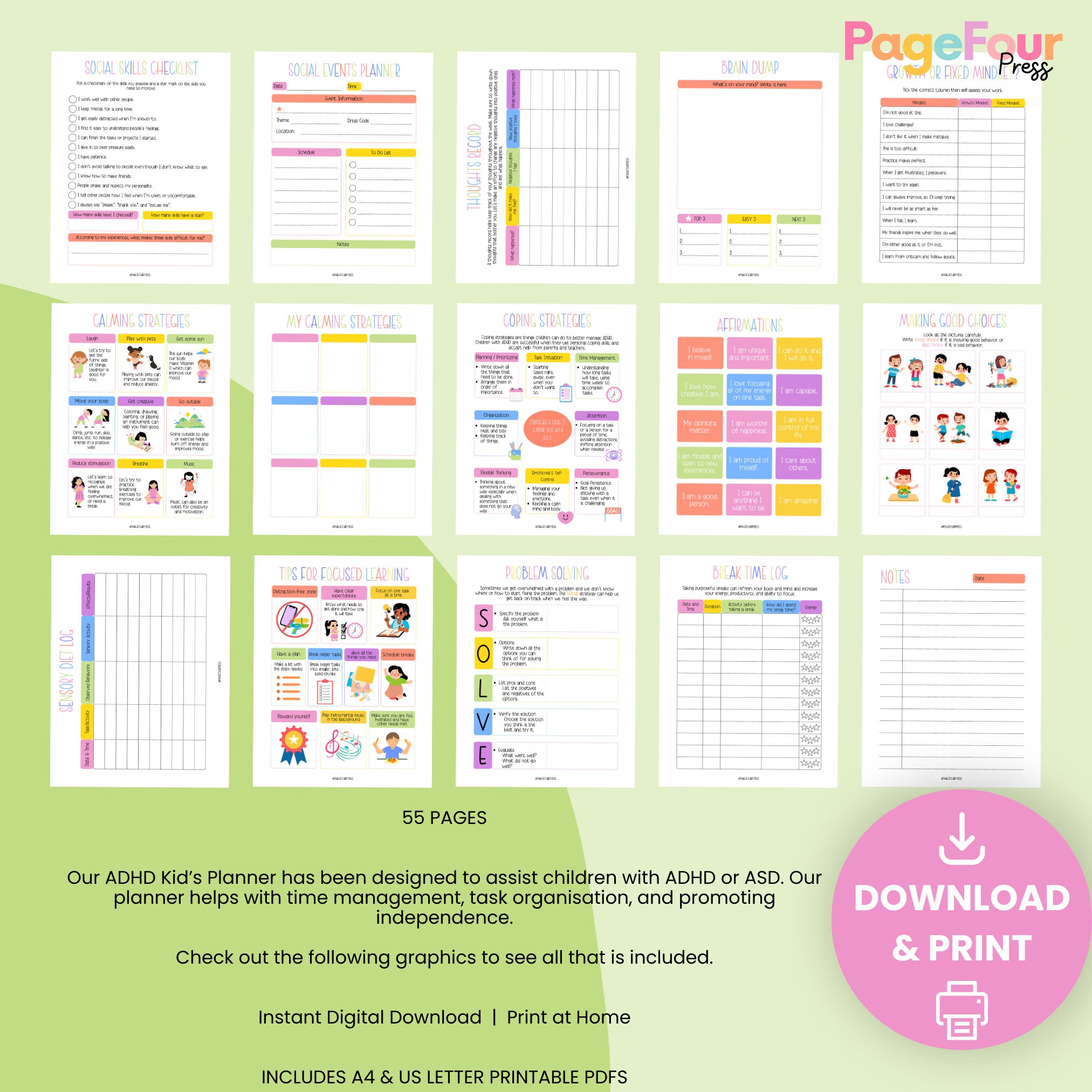 ADHD Kids Planner, Daily & Weekly Planners, Calming Strategies ...
