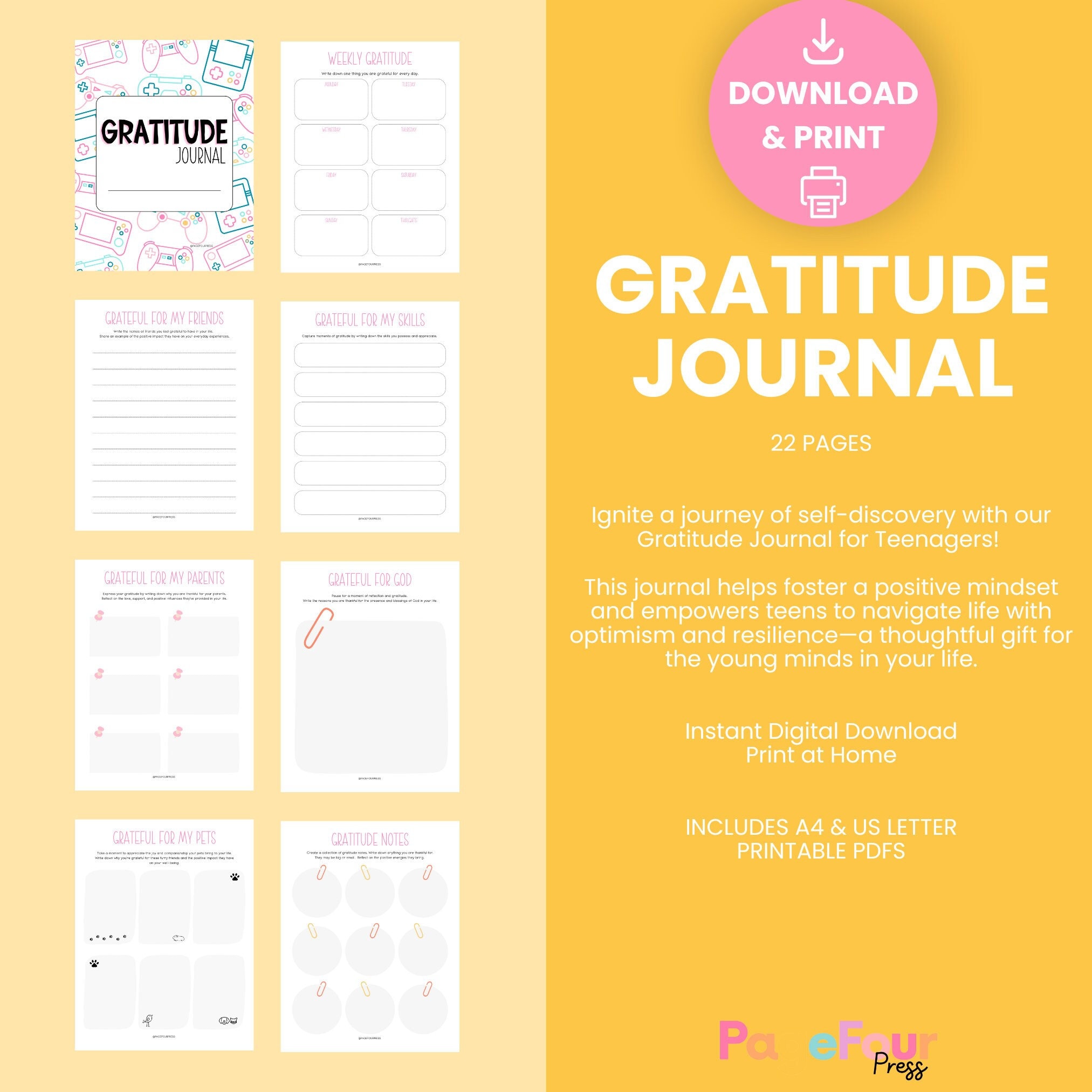 Teen Gratitude Journal: 22-page Printable Activities (digital Download ...
