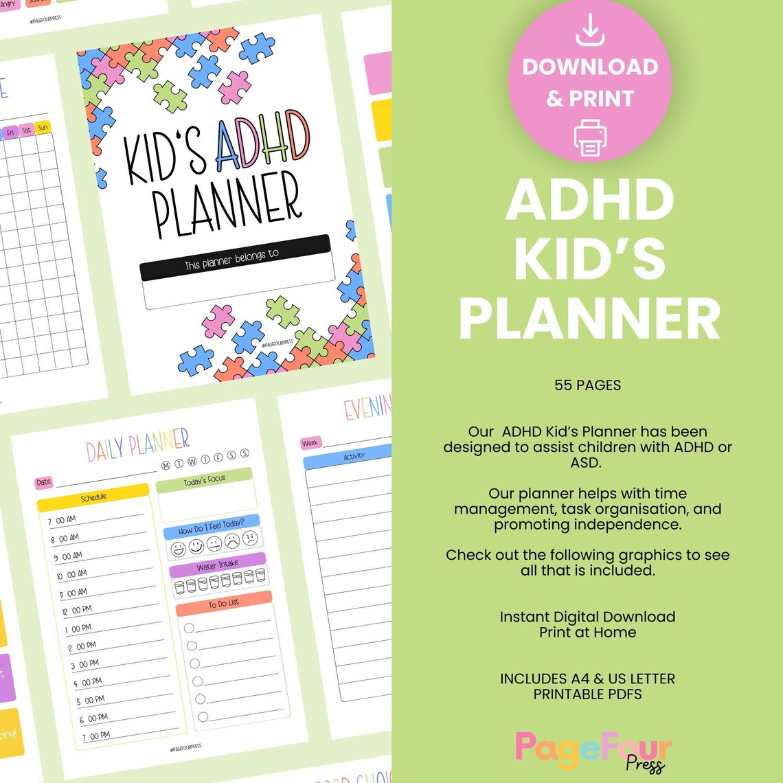 ADHD Kids Planner, Daily & Weekly Planners, Calming Strategies ...
