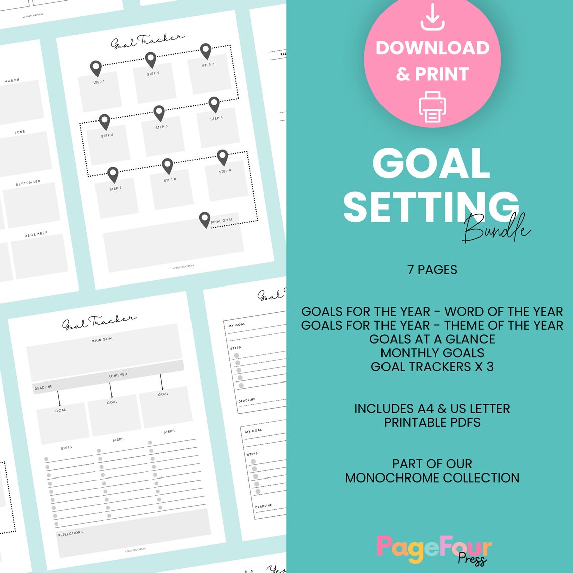 Goal Setting Printables Goal Planning Pdfs Digital Download Goal Sheets ...