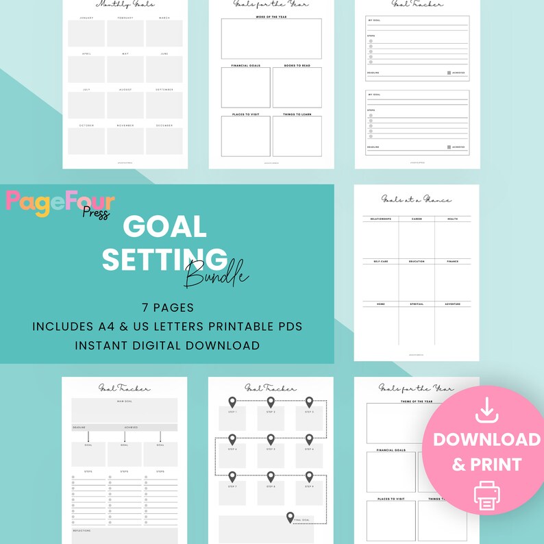 Goal Setting Printables Goal Planning Pdfs Digital Download Goal Sheets Simple Goal Setting ...