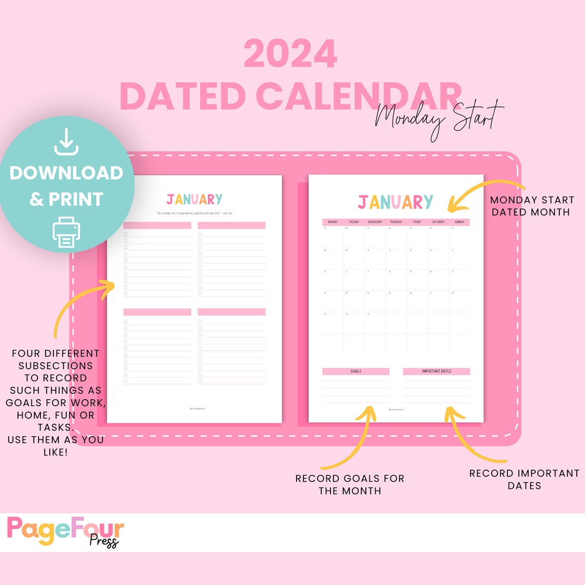 2024 Dated Calendar Printable 2024 Life Planner Printable Calendar ...