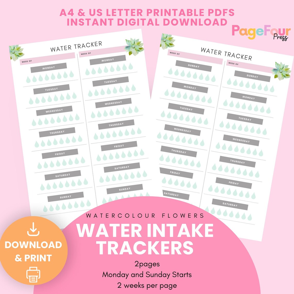 Water Intake Tracker Printables, Water Tracker Charts Pdfs, Digital ...