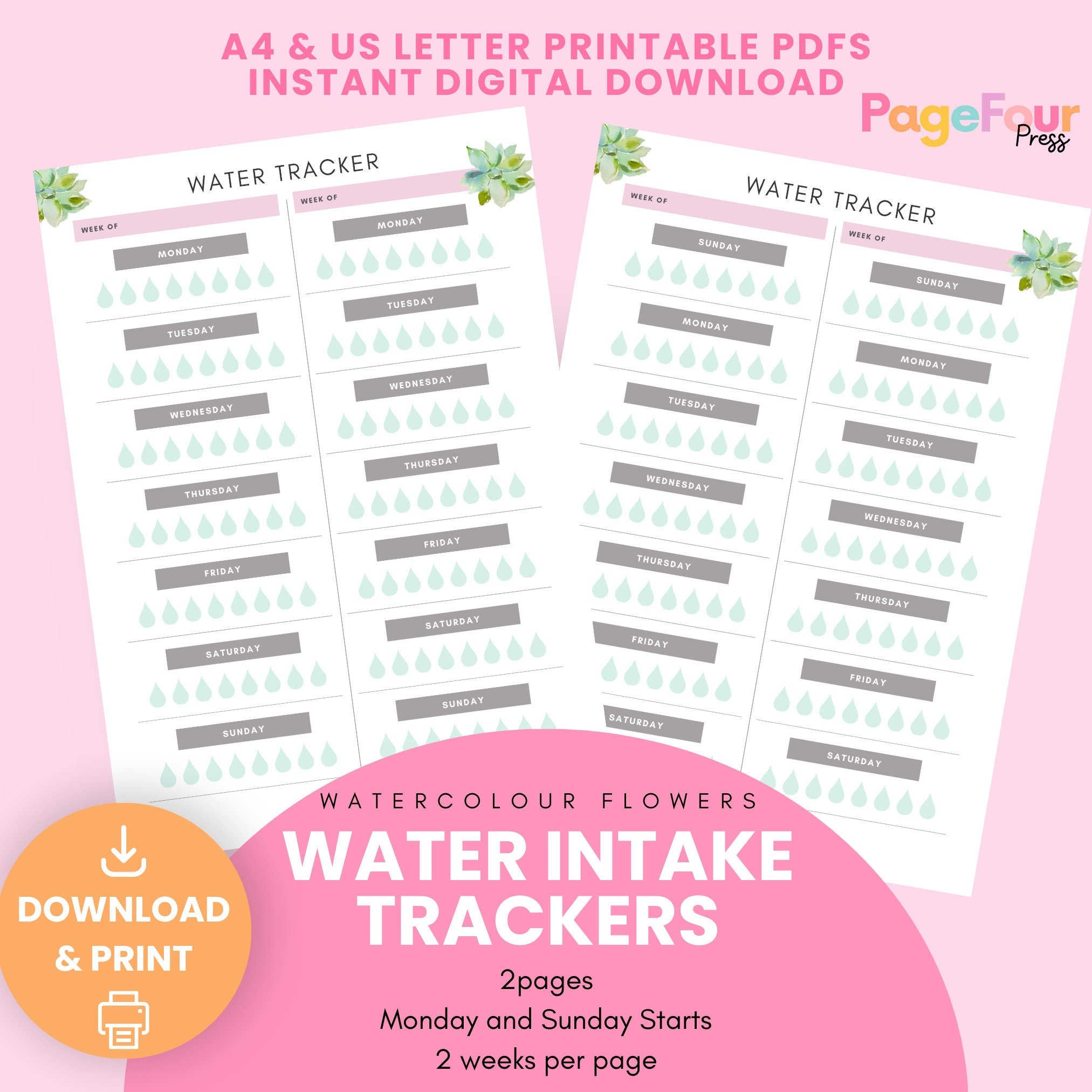 Water Intake Tracker Printables, Water Tracker Charts Pdfs, Digital ...