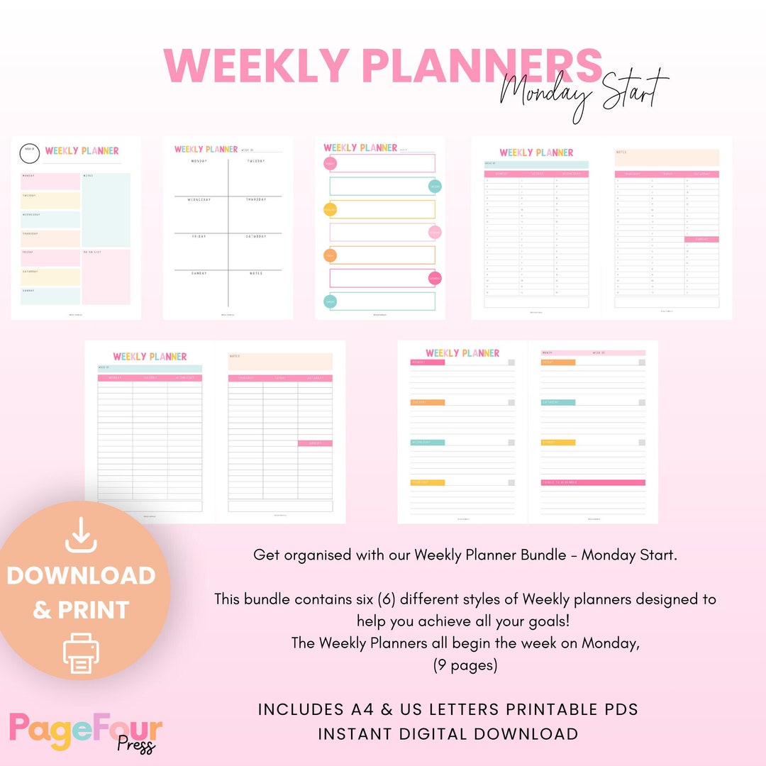 Monday Start Weekly Planner Bundle: 6 Styles (digital Download) - Etsy