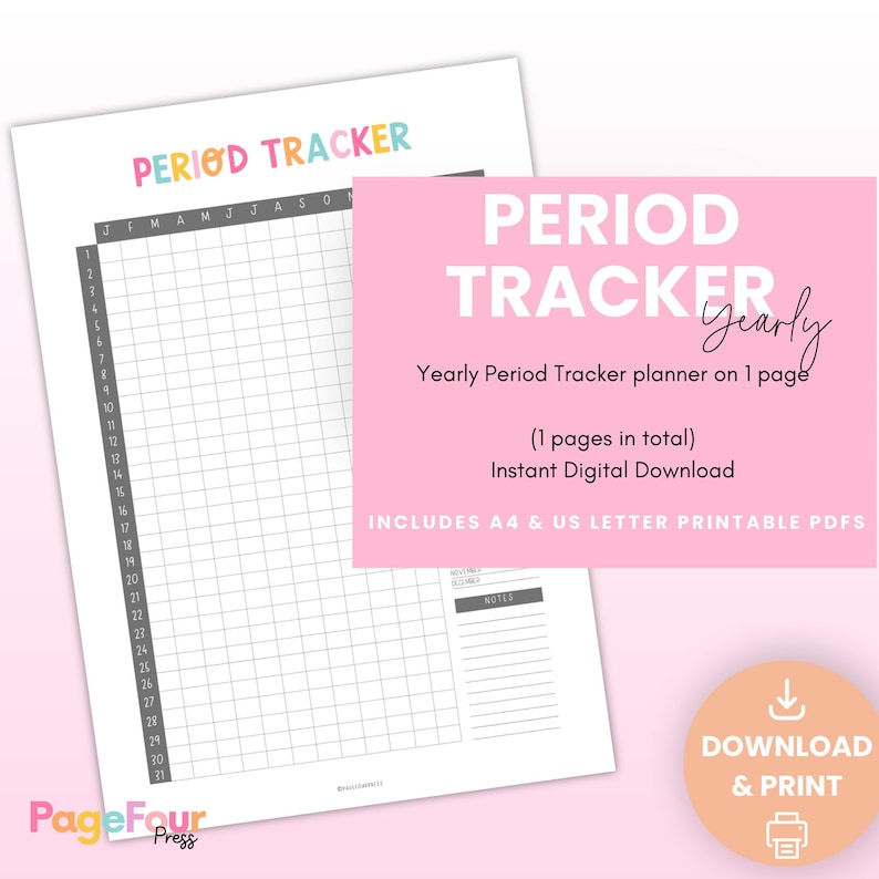 Period Tracker Printable, Menstrual Cycle Tracking, Yearly Cycle ...
