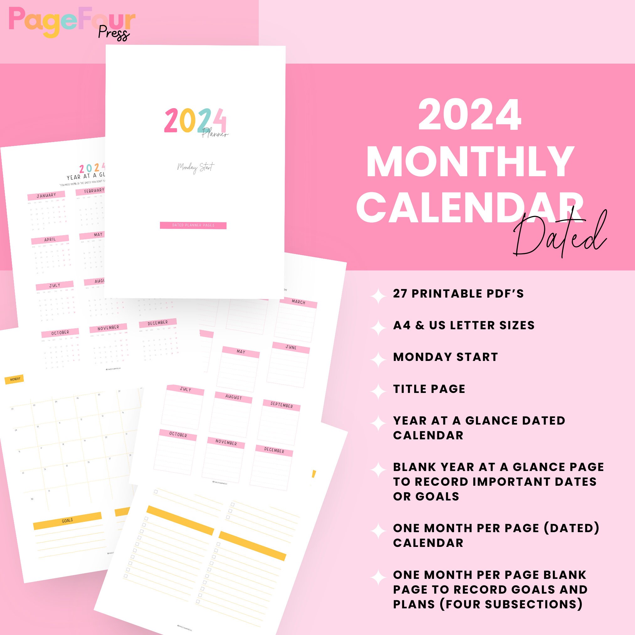 2024 Dated Calendar Printable 2024 Life Planner Printable Calendar ...