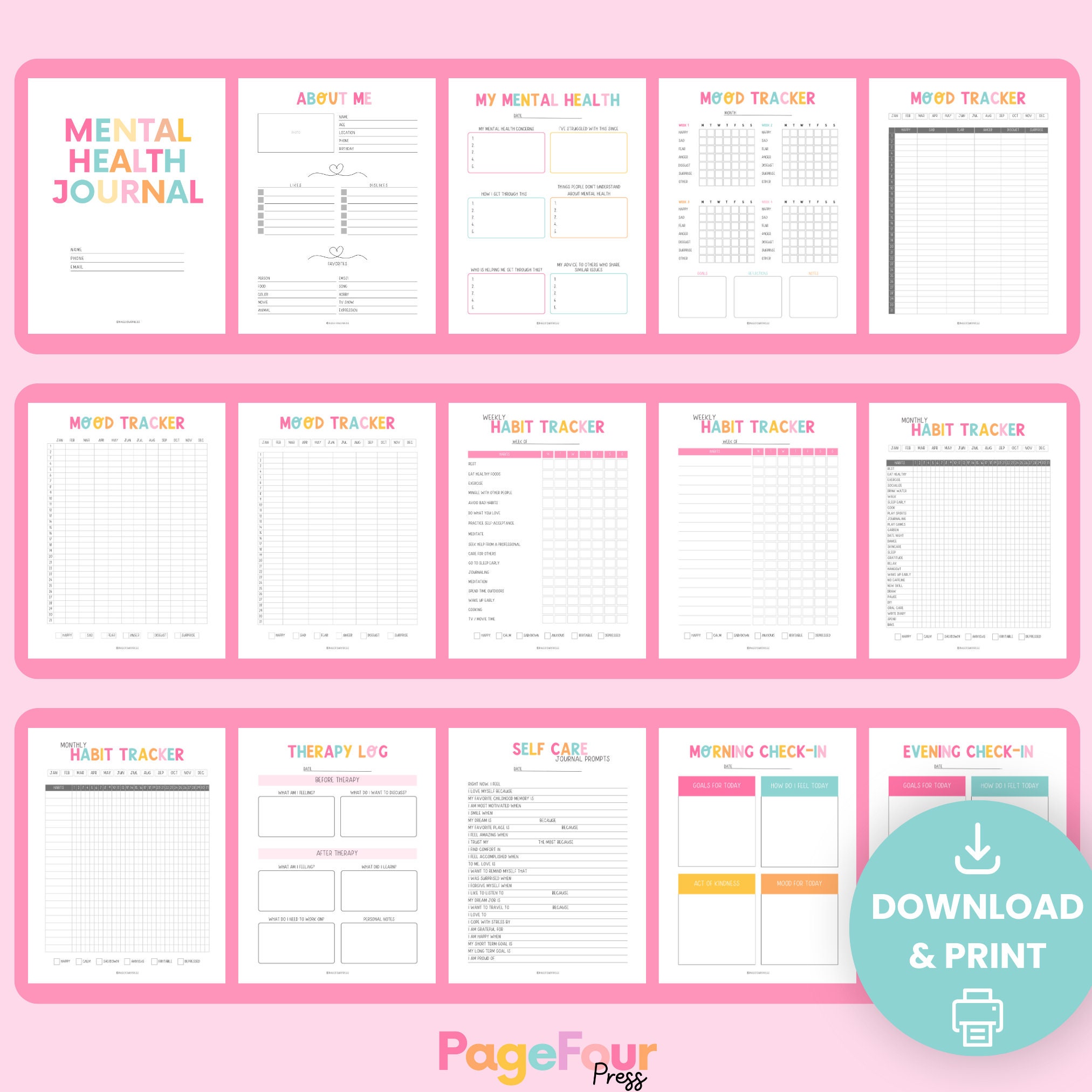 Mental Health Journal, Wellness, Digital Printable Worksheets, Anxiety ...