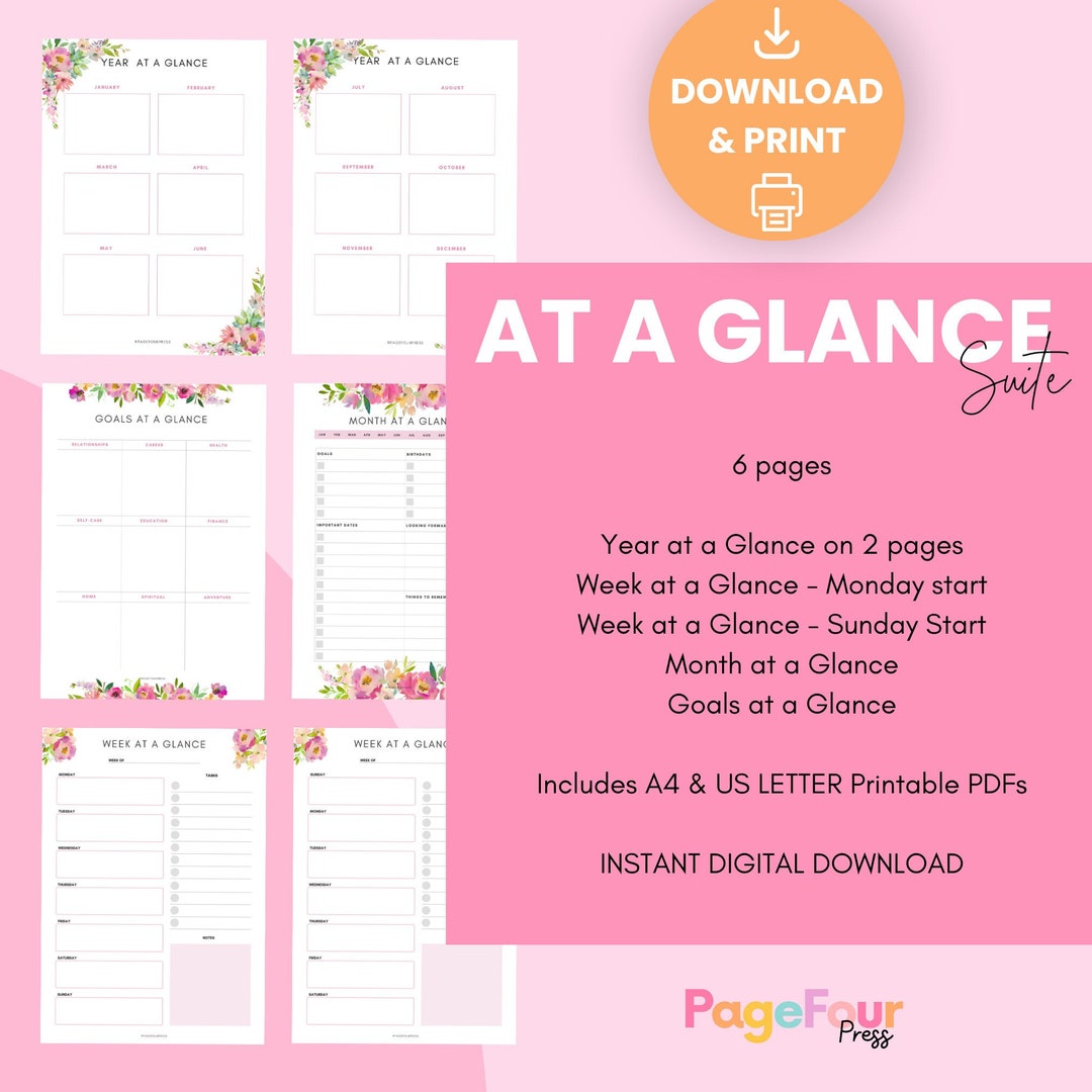 Year at a Glance Planner Goals at a Glance Month at a Glance Week at a ...