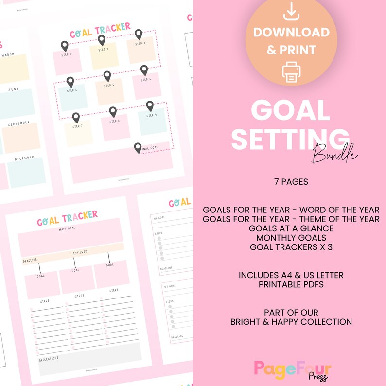 Goal Setting Printables: Bright & Happy Goal Planning Sheets (digital ...