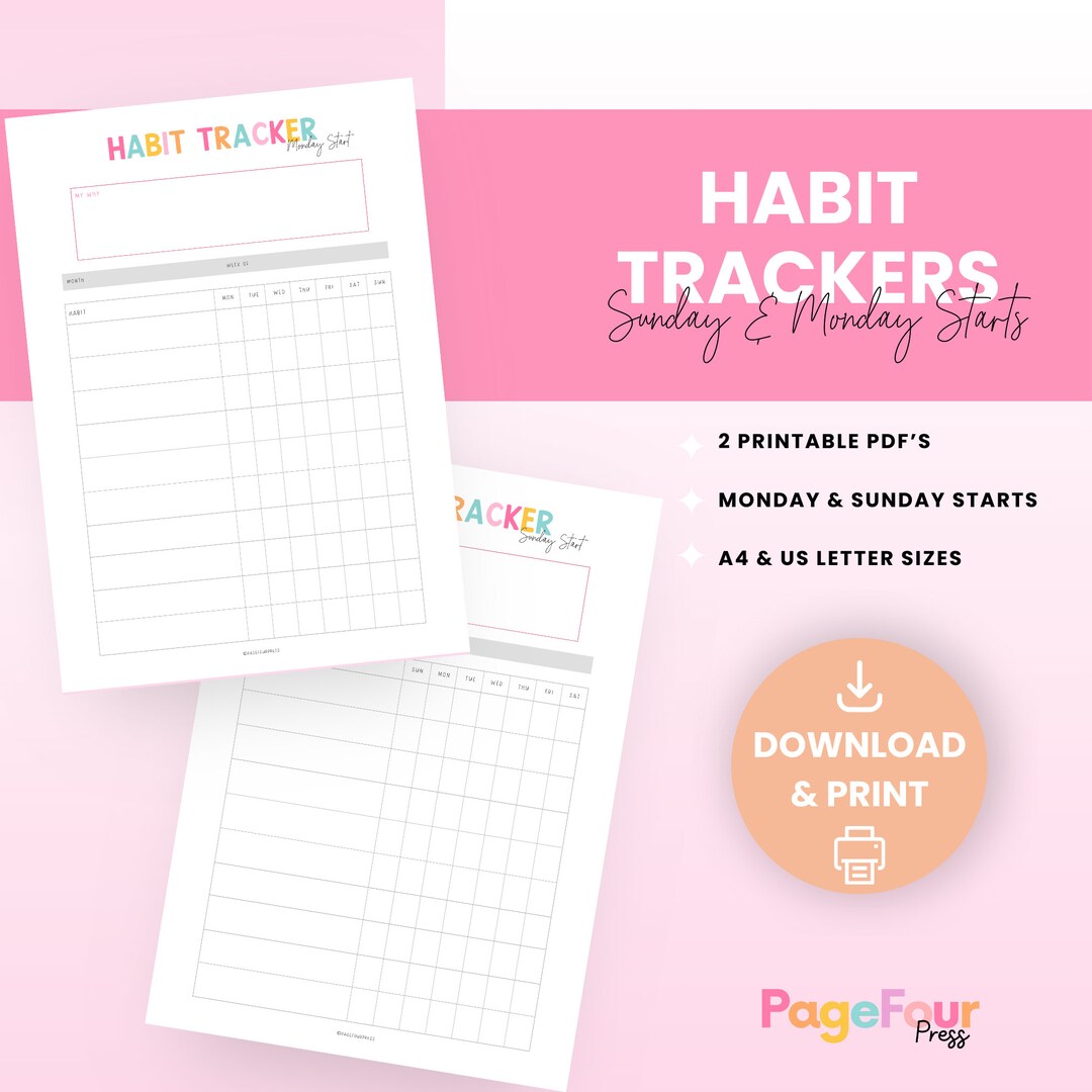 Habit Tracker Printable PDF Bright & Happy Habit Tracker Printable PDF ...