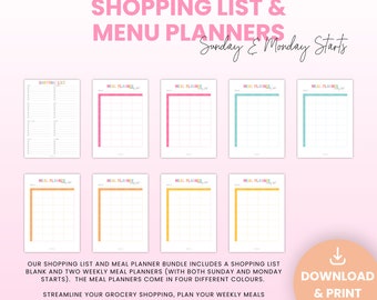 Shopping List Printable PDF Menu Planner Printable PDF Weekly Planner ...