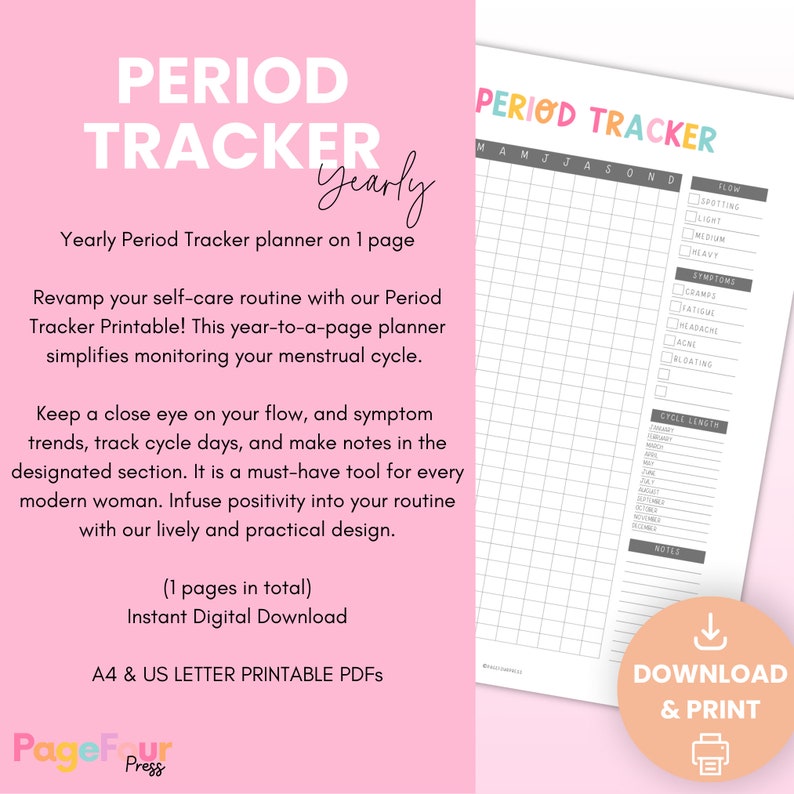 Period Tracker Printable, Menstrual Cycle Tracking, Yearly Cycle ...