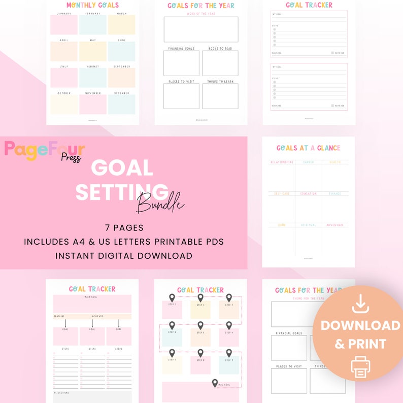 Goal Setting Printables: Bright & Happy Goal Planning Sheets (digital ...