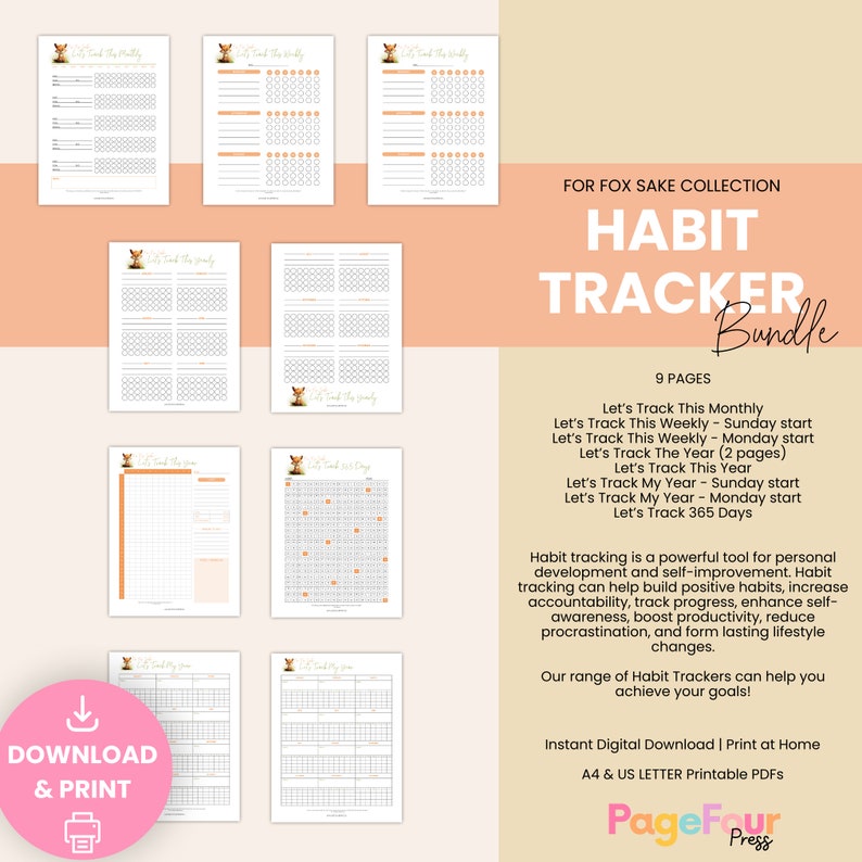 Habit Tracker Bundle, Tracker Printables, Tracking Worksheets, Progress ...