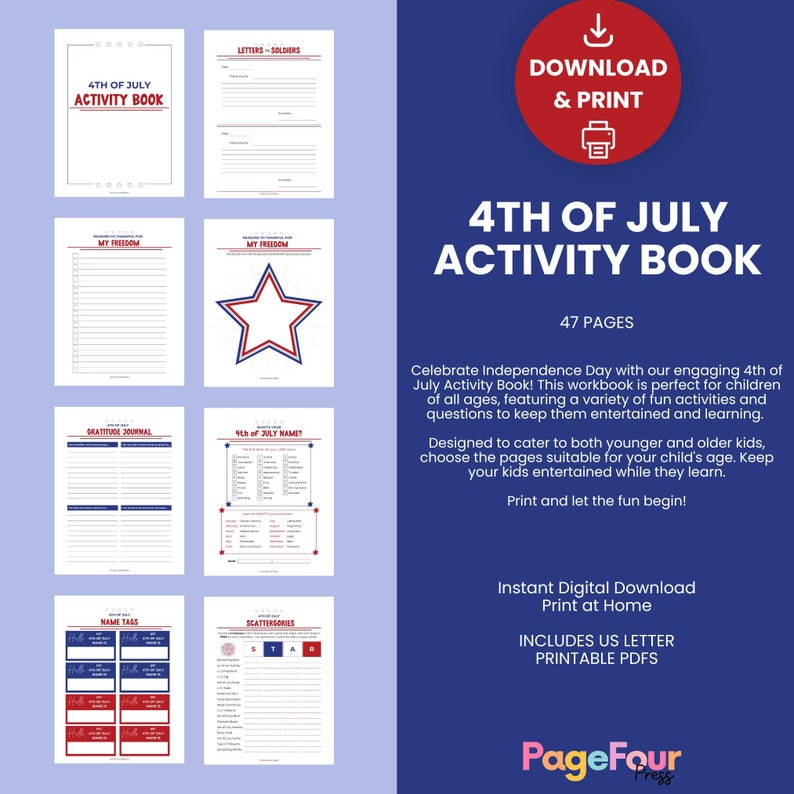 4th of July Activity Book | 4th of July Activity Sheets | Independence ...
