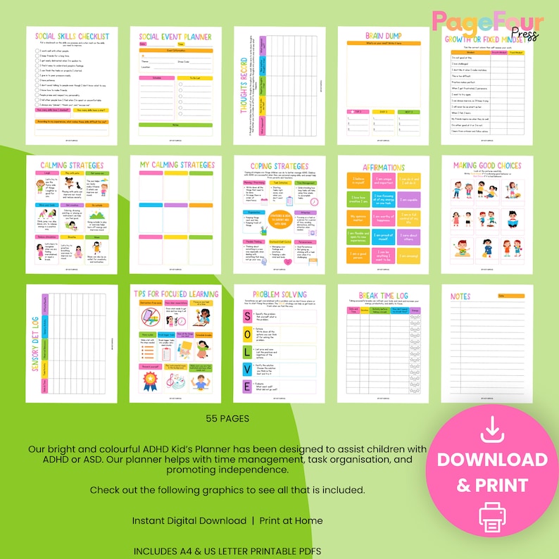 ADHD Kids Planner, Chore Chart, Daily & Weekly Planners, Mood Chart ...