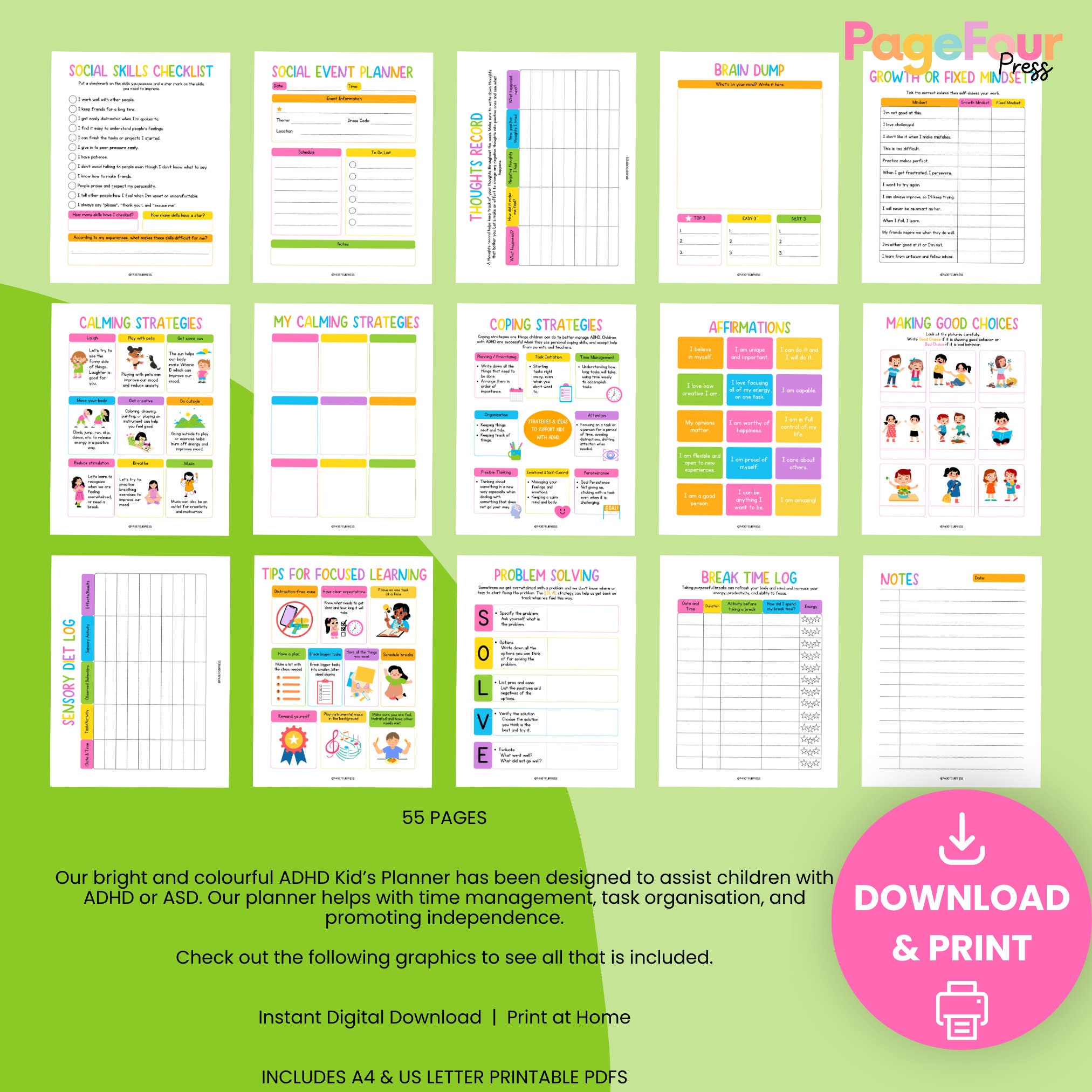 ADHD Kids Planner, Chore Chart, Daily & Weekly Planners, Mood Chart ...