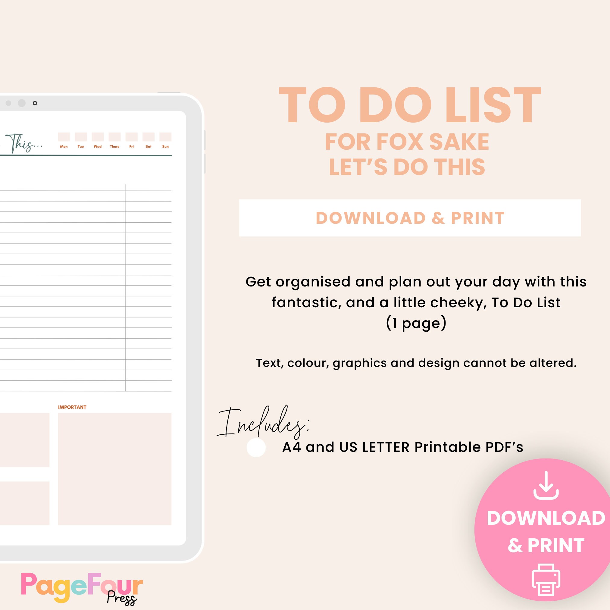 To Do List Printable Instant Download to Do List Cute Daily Planner Fox ...