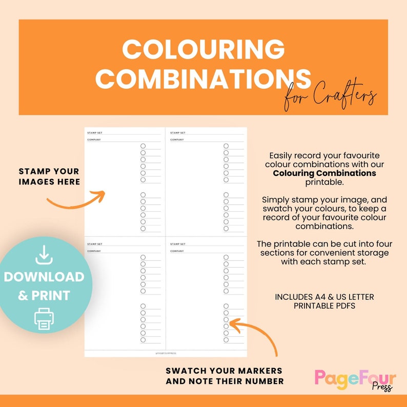 Coloring Combination Chart for Crafters: Stamp Swatch Printable (A4 ...