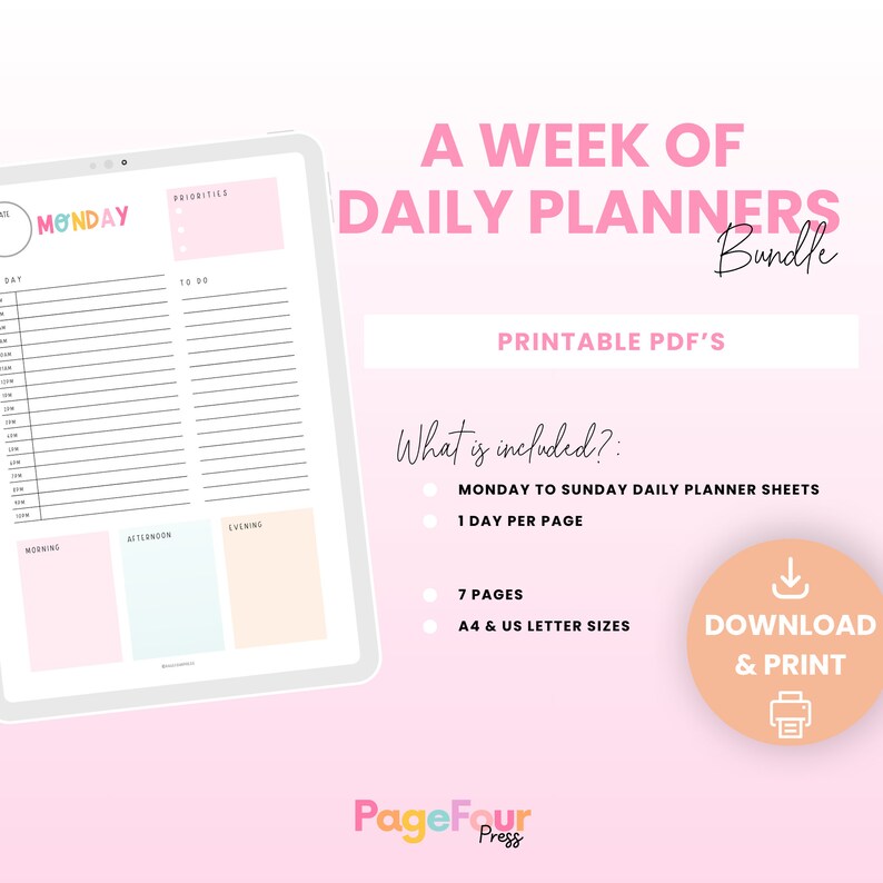 A Week of Daily Planners Bundle Daily Planner Day Planner Day Schedule ...