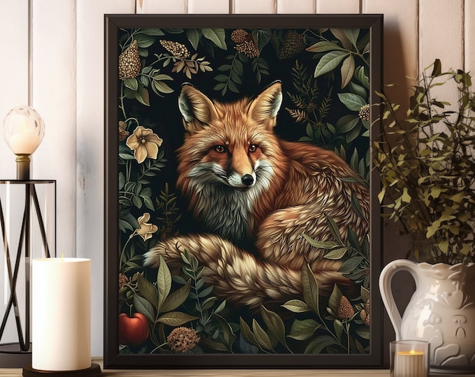Oil Painting Fox Poster Print, Vintage Nature Forest Print Cottage Core ...