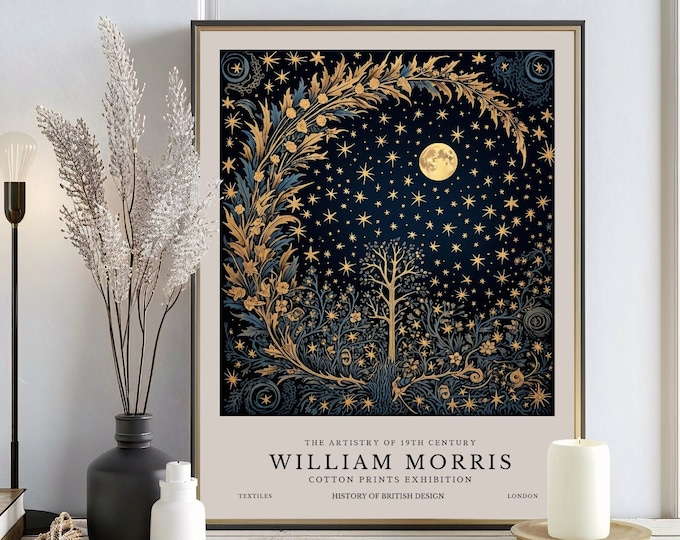 William Morris Moon & Stars Print, William Morris Exhibition Print ...