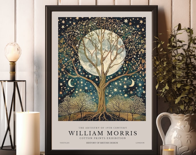 William Morris Moon & Stars Print, William Morris Exhibition Print ...