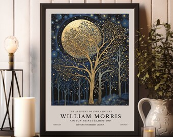 William Morris Stars and Moon Print, William Morris Exhibition Print ...