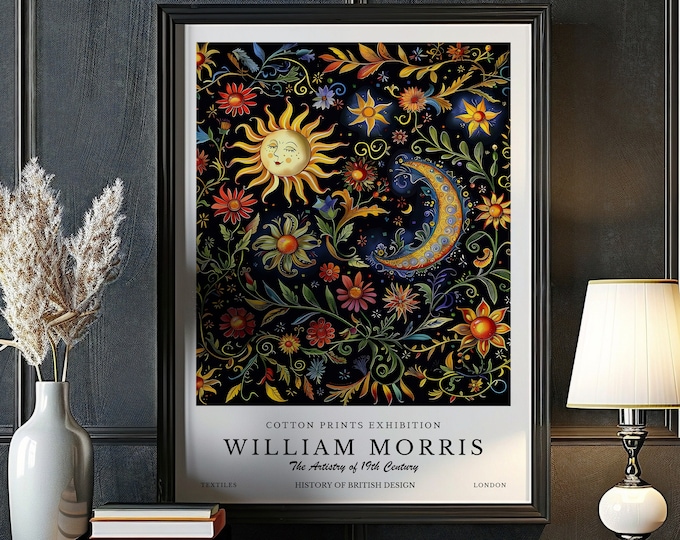 William Morris Moon & Stars Print, William Morris Exhibition Print ...