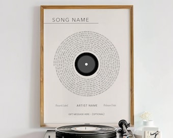 Custom Vinyl Lyrics Print, Personalised Music Poster, Customizable ...