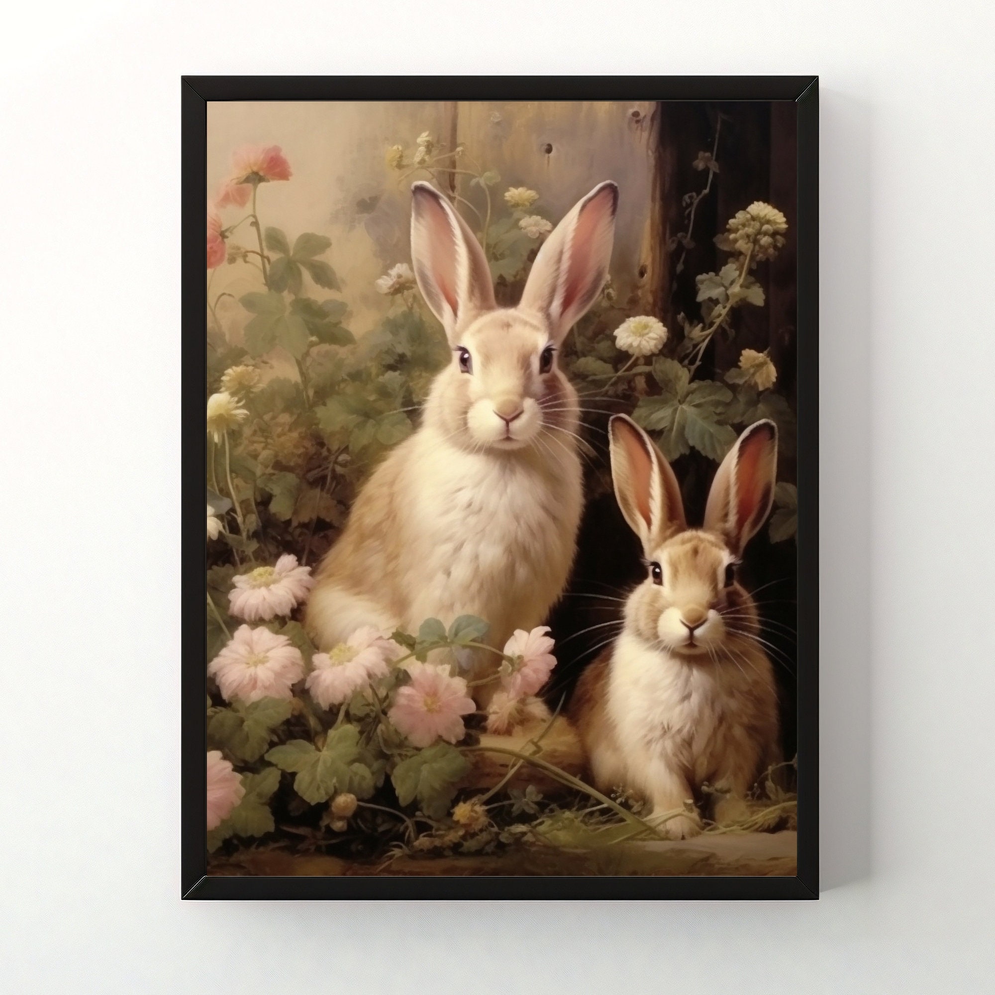 Antique Rabbit Painting, Dark Bunny Wall Art Printable, Digital ...