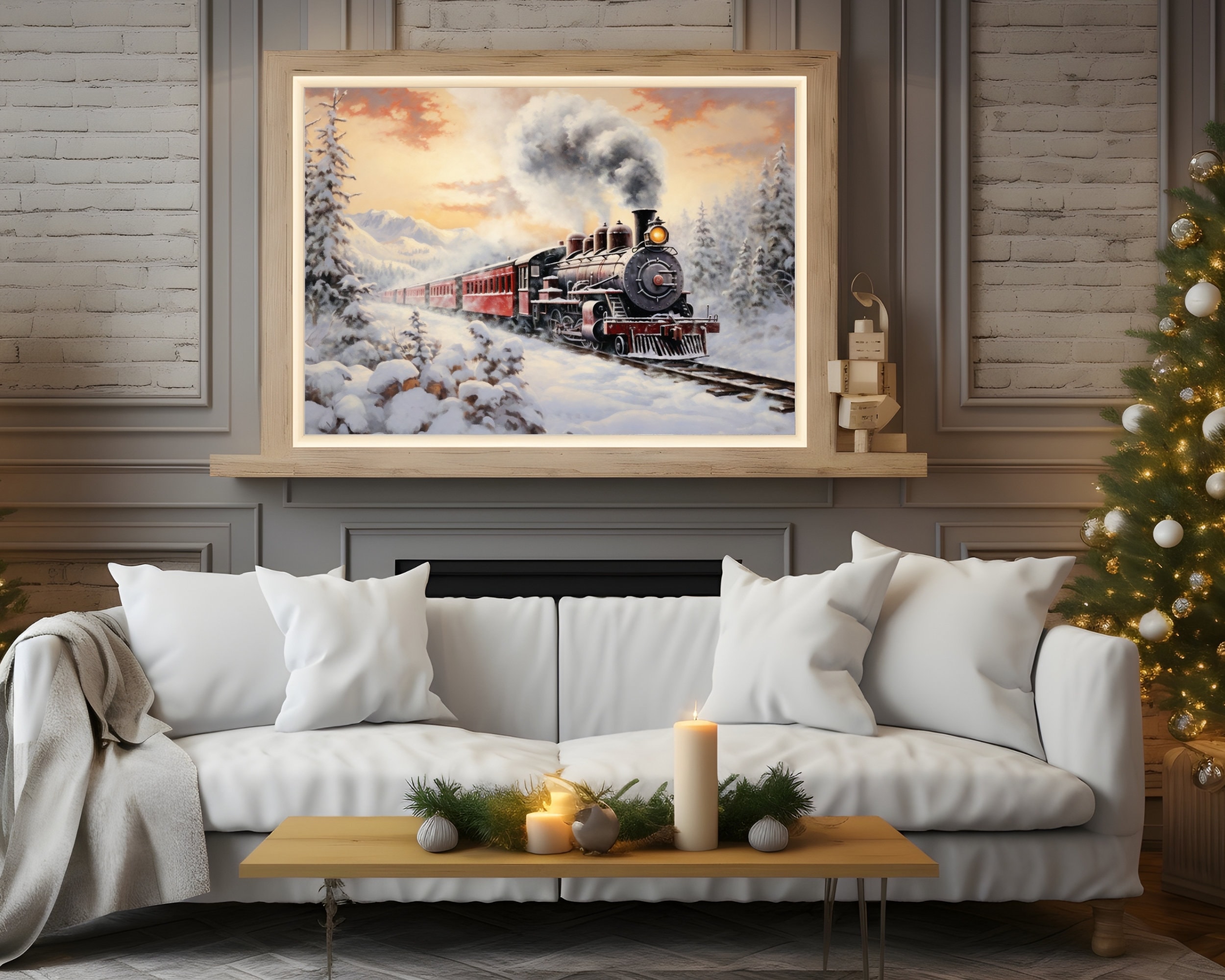 Winter Train Printable Art, Printable Winter Train Print, Vintage ...