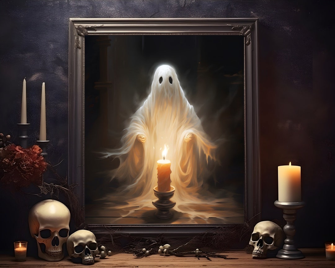Ghost With Candle Poster, Oil Painting Ghost Poster, Art Poster Print ...
