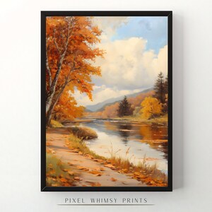 Vintage Fall Landscape Painting, Fall Wall Art, Village Fall Oil ...