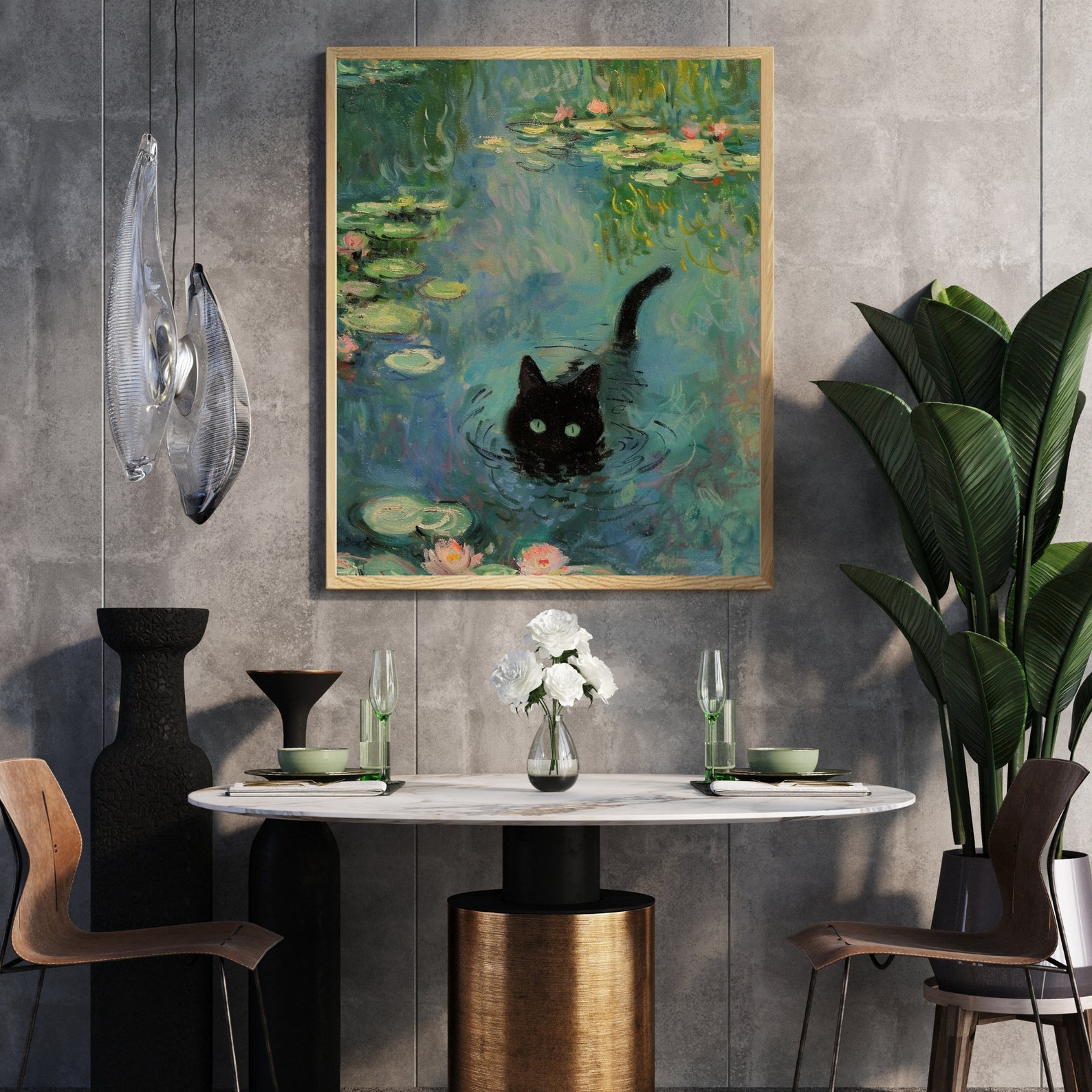 Claude Monet Cat Poster, Monet Waterlily Cat Print, Cat Art, Funny Cat ...