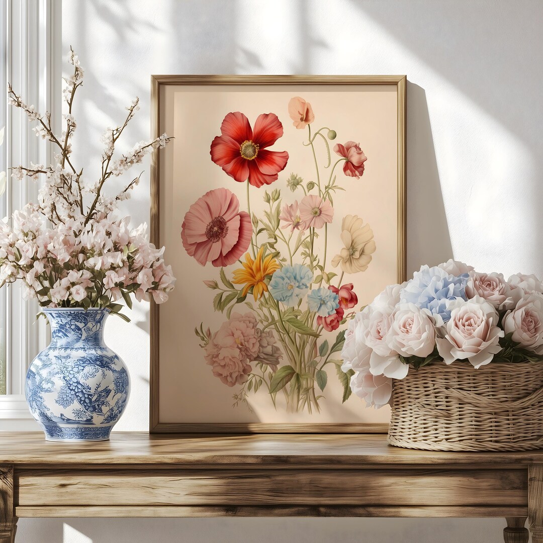 Flower Vintage Print, Old Floral Decor, Wildflower Wall Art, Spring ...