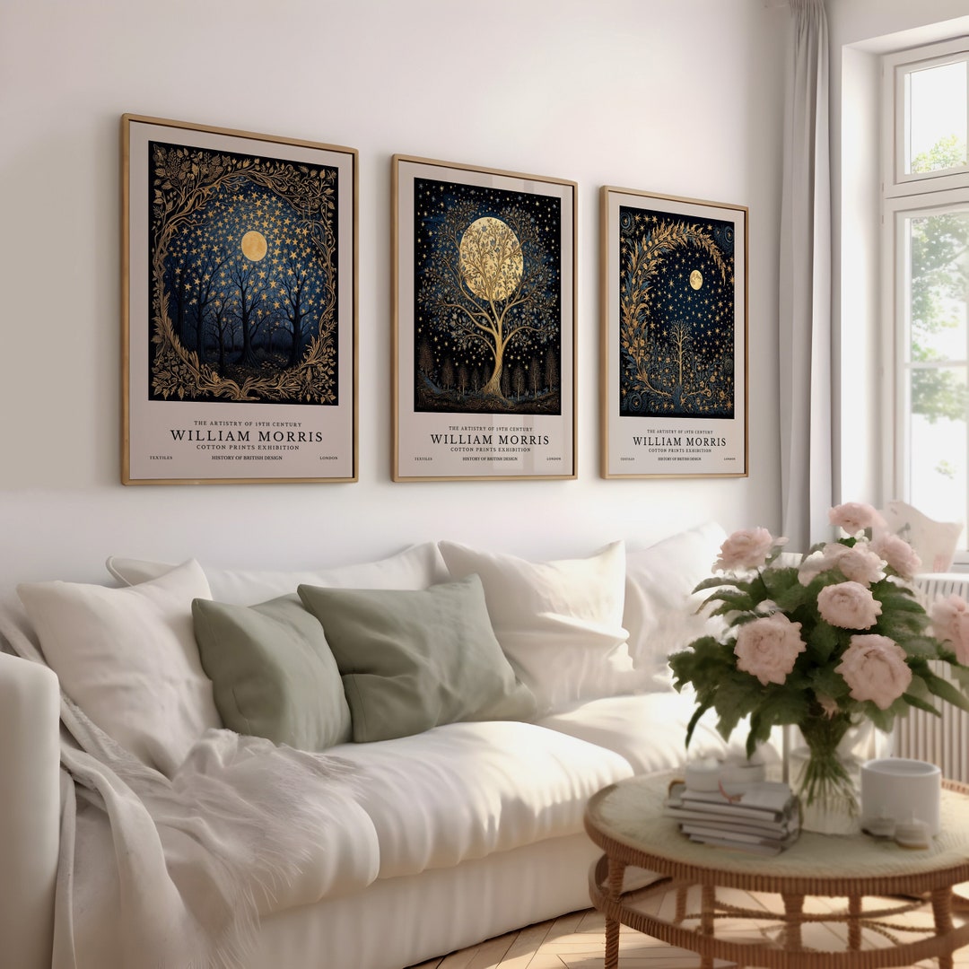 Set of 3 William Morris Moon and Stars Print, William Morris Exhibition ...