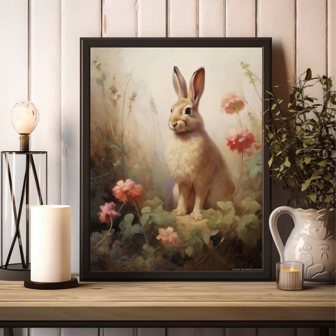 Antique Rabbit Painting, Dark Rabbit Wall Art Printable, Digital ...